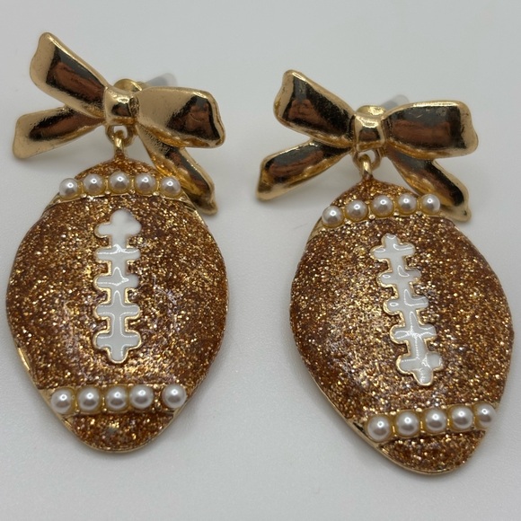 Jewelry | Gold Football Earrings With Bow | Poshmark